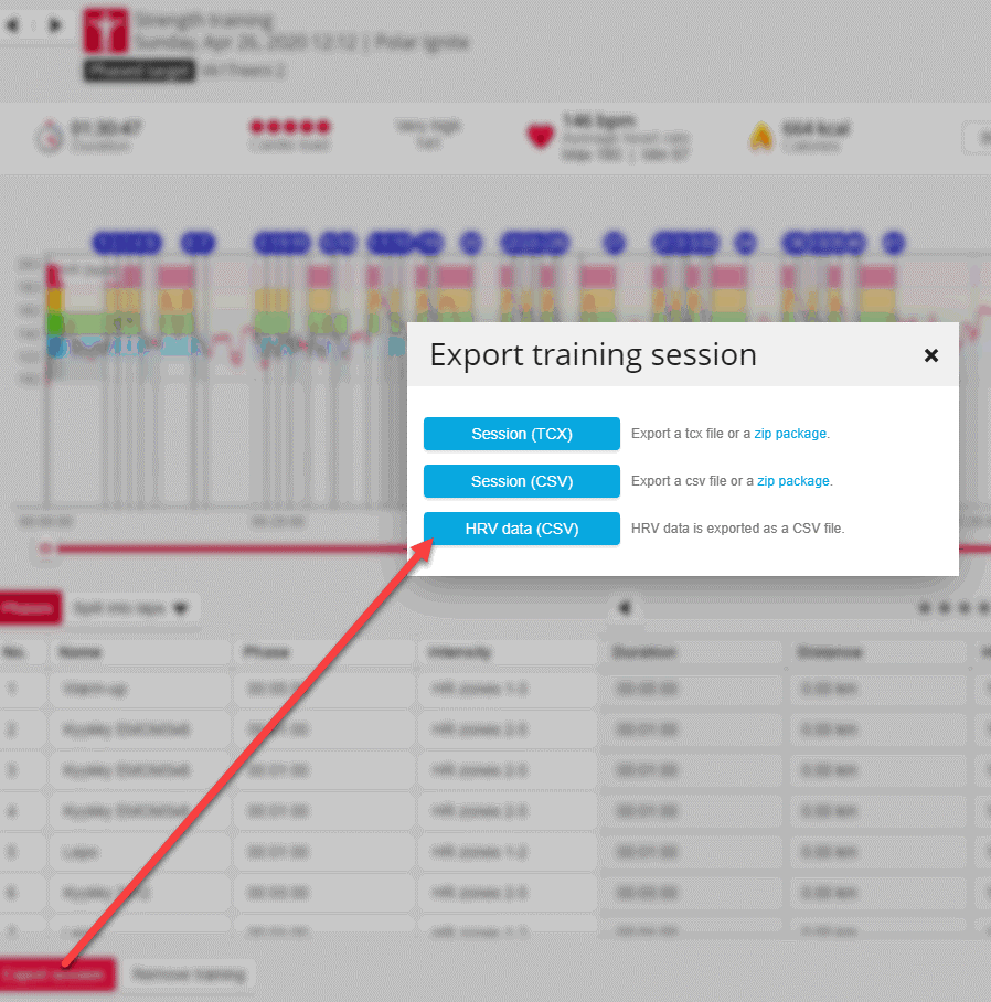 Heart rate variability (HRV) data file export in the Flow Web Service ...